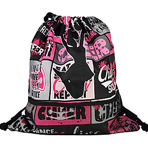 Corxiren Cheer Drawstring Backpack, Drawstring Bag for Cheerleaders, Water Resistant String Bag Large Size with Mesh Pockets, Cheerleading Gifts for Team