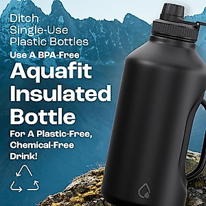 AQUAFIT Insulated Water Bottle 64 oz with Handle - Straw and Chug Lid - Stainless Steel Water Bottles - 64 oz Water Bottle - 64oz Insulated Water Bottle with Straw (64 Ounces, Midnight Black)