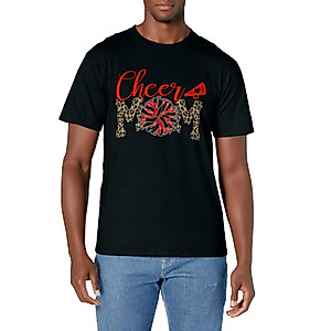 Cheer Mom Biggest Fan Leopard Print Black And Red Pom Pom T-Shirt