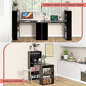 IFANNY 48 Inch Computer Desk with Bookshelf, Reversible Home Office Desk with Open Shelves & CPU Stand, Modern Space-Saving Writing Desk Computer Workstation for Study, Living Room (Black)