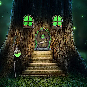 CALIDAKA 3pcs Miniature Fairy Gnome Home Window and Door Lamp for Trees Decoration,Stone Shape Glow in Dark Fairies Sleeping Door and Windows for Yard Art Garden Noctilucence Sculpture