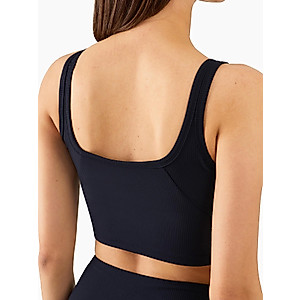 Chilylori Women's Seamless Sports Bra Workout Crop Top Tank Tops for Women Long Lined Sports Bra Ribbed Crop Top Fitness Bra Top Workout Tops for Women Sports Bra Black XXL