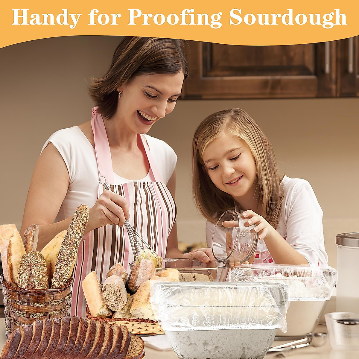 Plastic Bowl Covers, 200 PCS Food Covers, Bowl Covers for Bread Proofing, Plastic Covers for Bowls With Elastic, Reusable Fresh Keeping Bags