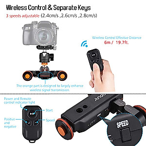 Andoer 3-Wheels Motorized Camera Video Auto Dolly with Ballhead, Electric Track Rail Slider Dolly Car with Wirelesss Remote Control, 3 Speed Adjustable for DSLR Camera Camcorder Gopro Smartphones