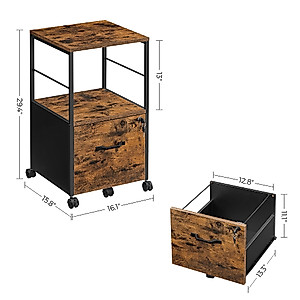 VASAGLE Filing Cabinet for Home Office, Printer Cabinet, Rolling File Cabinet with Drawer and Lock, for Suspended Folder, A4 and Letter Sized Documents, Industrial, Rustic Brown and Black UOFC044B01