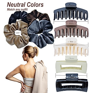 20 pack- Large Hair Clips for Thick Hair & Velvet Scrunchies, 4.3 & 4in Big Claw Clips Set with 4.5in Soft Scrunchies Matches Any Outfit for Any Hairstyle on any Occasion