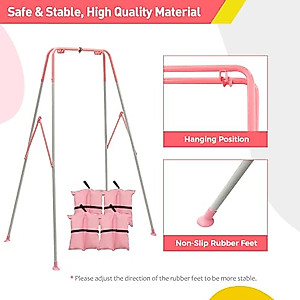 FUNLIO Foldable Swing Stand for Kids with 4 Sandbags, Heavy Duty Metal A-Frame Indoor/Outdoor for Backyard, Suitable Most Toddler/Baby Jumper/Hammock Chair - Pink