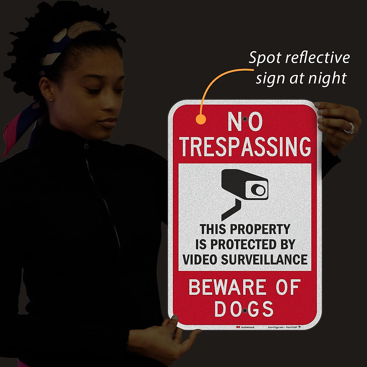 SmartSign "No Trespassing - Property Protected by Video Surveillance, Beware Of Dogs" Sign | 12" x 18" 3M Engineer Grade Reflective Aluminum