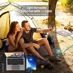 10400mAh Solar fan, Camping Fan with Solar Panel, 7W Rechargeable Solar Powered Fan for Outside, LED Lantern, Stepless Speed and Quiet Battery Operated Tent Fan for Picnic, Barbecue, Fishing, Travel