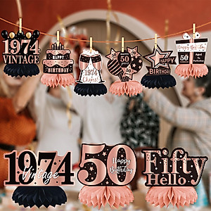 12Pcs 50th Birthday Party Decorations, 1974 Rose Gold Table Centerpieces, Cake Topper and Candles Set 50th Birthday Decorations for Women