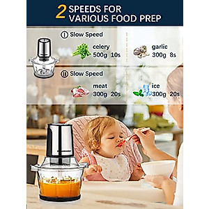 Meat Grinder Food Processor Chopper Electric Homeleader 8 Cup BPA-Free Glass Bowl Fast & Slow Speeds 4 Stainless Steel Blades Powerful 400W Pure Copper Motor for Vegetables, Lean Meat, Onion, Nuts, etc.