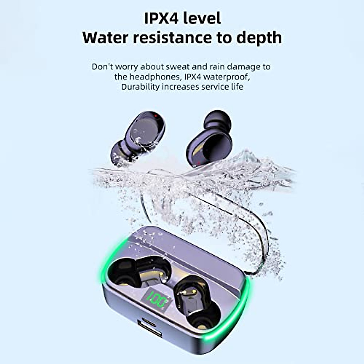 Wireless Bluetooth 5.3 Digital Display Earphones - Noise Cancellation HiFi Sound Cool Breathing Light Stereo in-Ear Light-Weight Touch-Control Headset with Charging Box for Sport