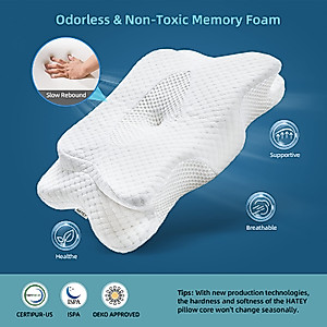 HATEY Neck Pillow for Pain Relief Sleeping, Hollow Design Cervical Memory Foam Pillows, Ergonomic Orthopedic Neck Support Contour Pillow for Side, Back and Stomach Sleepers