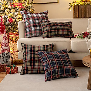 MIULEE Christmas Set of 2 Scottish Tartan Plaid Throw Pillow Covers Farmhouse Classic Decorative Square Cushion Cases for Home Decor Sofa Couch 18x18 Inch, Red and White