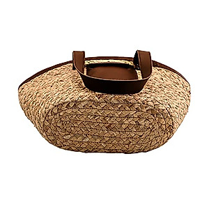 YAHUAN Woven Straw Bag Seagrass Tote Handbag with Leather Pocket Handmade Beach Bag for Women for Shopping & Vacation (Original)