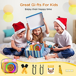 BIGASUO Kids Karaoke Machine, Portable Bluetooth Speaker with 2 Wireless Microphones, Music Toys for Girls & Boys, Birthday Gifts for Toddlers Kids Age 4, 5, 6, 7, 8, 9, 10+ Year Old