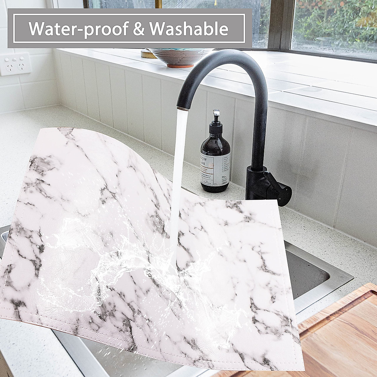 Marble Faux Leather PU Placemats, Set of 4, Washable, Stain Resistant for Dining Room Kitchen Table Decor