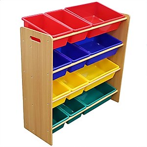 Home Basics 12 Bin Toy Organizer | Perfect for a Playroom | Bright Color Shelves | Various Size Bins | Stand Holds All Bins