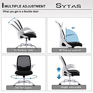 Sytas Office Chair Ergonomic Desk Chair Rolling Swivel Mesh Computer Task Chair with Flip-up Arms and Adjustable Height，for Adults and Kids，White