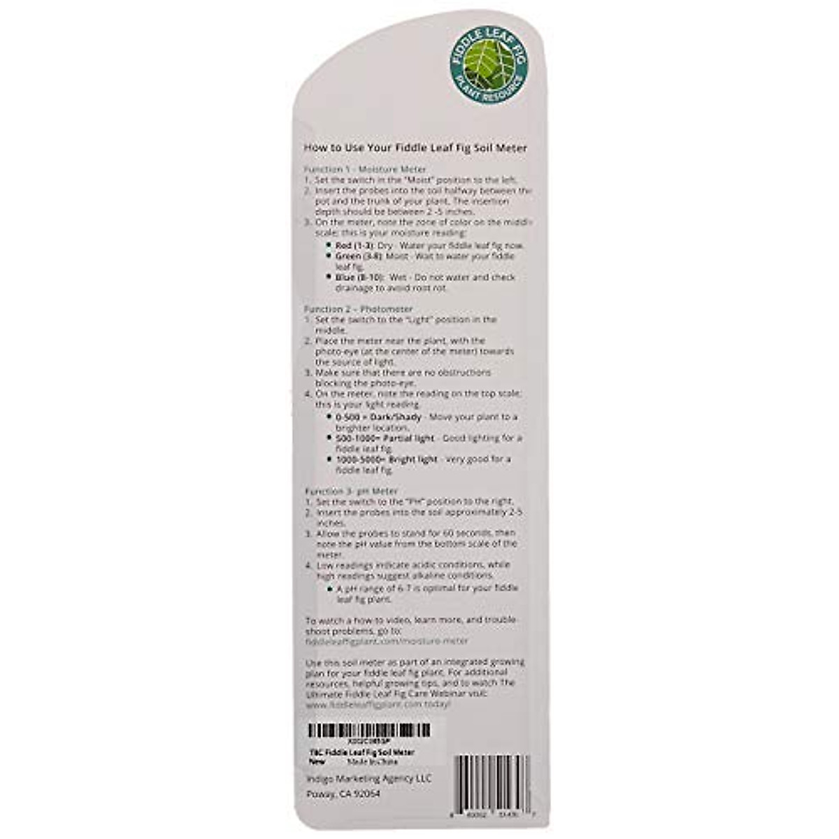 Houseplant Resource Center Fiddle Leaf Fig 3-in-1 Soil Moisture Meter for Plants – Best Indoor Plant Water Meter for Potted Houseplants - Light & Moisture Sensor Probe for Optimal Growth