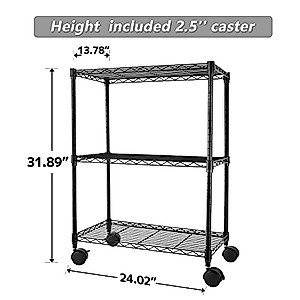 YSSOA Heavy Duty 3-Shelf Shelving with Wheels, Adjustable Storage Units, Steel Organizer Wire Rack, Plug Version, 24.02" W x 13.78" D x 31.98" H, Black (HKSHLF23133003BPCLITEV1)