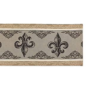 DII French Style Tabletop Kitchen Collection, Reversible Table Runner, 14x108, Fleur de Lis Stripe