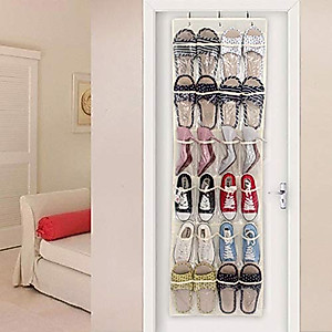 Yowein Crystal Clear Over The Door Hanging Shoe Organizer, Gray Back Door Shoe Foldable Storage Bag Wall-Mounted Non-Woven Shoes Transparent Travel Bifold Door (A - 24 pockets)