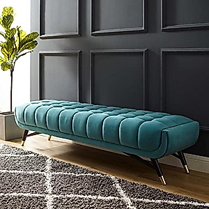 Modway EEI-3061-SEA Adept Mid-Century Modern Velvet Upholstered Tufted Accent Bench in Sea Blue