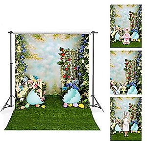 5x7ft Spring Easter Backdrops for Photography Rabbit Colorful Eggs Flower Wooden Wall Grass Backdrop Baby Shower Photo Background Kids Newborn Birthday Party Banner Decorations Studio Booth Props