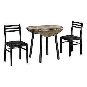 Monarch Specialties 1003 Table, 3pcs, Small, 35" Drop Leaf, Kitchen, Laminate, Brown, Contemporary, Modern Dining Set, 35" L x 35" W x 30" H, Dark Taupe/Black Metal