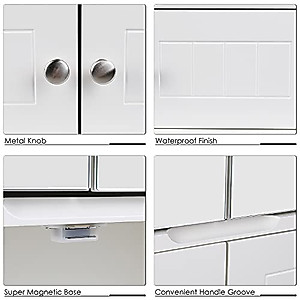 URKNO Bathroom Medicine Cabinet with Double Mirror Doors, Wood Hanging Wall Cabinet with Adjustable Shelf, Mirror Storage Cabinet for Bathroom, Living Room, White