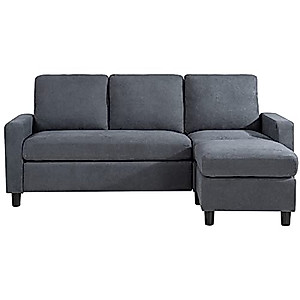 Shintenchi Convertible Sectional Sofa Couch, Modern Linen Fabric L-Shaped , 3-Seat Sofa Sectional with Reversible Chaise for Living Room, Apartment and Small Space (Dark Grey)