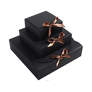MODADA Gift Bags 10/20/50pcs Square Kraft Paper Clamshell Gift Packaging Box with Ribbon White Black Candy Box Wedding Favor Party Favor (Color : Black, Size : 10PCS_11.5X11.5X5CM)