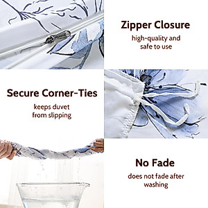 DESIHOM Blue Floral Duvet Cover Queen Size Coquette Flower Duvet Covers Set 3 Pieces with Zipper Closure, Aesthetic Reversible Queen Comforter Quilt Cover Microfiber Bedding Set