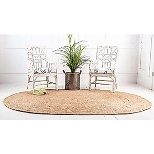 THE PIKKU INTERNATIONAL - Handmade Jute Rug Oval Hand Woven Farmhouse Jute Area Rug (7 x 11 ft)