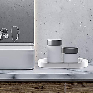 Sanbege Bathroom Vanity Tray Oval, Toilet Tank Top Tray Non Slip, Resin Storage Dish for Soaps, Candles, Cosmetics, Perfume, Jewelry Organizer (Marble White)