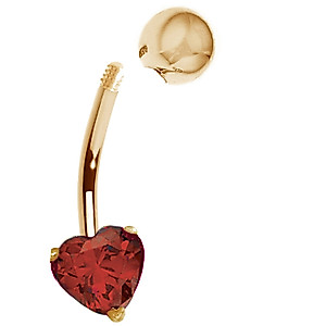 Ritastephens 14k Yellow Gold Genuine Garnet Heart Belly Button Navel Ring Body Art