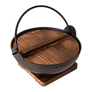 Urban Tokyo Sukiyaki Tetsu Nabe Pot with Wooden Lid and Tray Japanese Style Nabemono Hot Pot Hiking Stove Pan Stockpot Wok for Outdoor Aluminum Alloy
