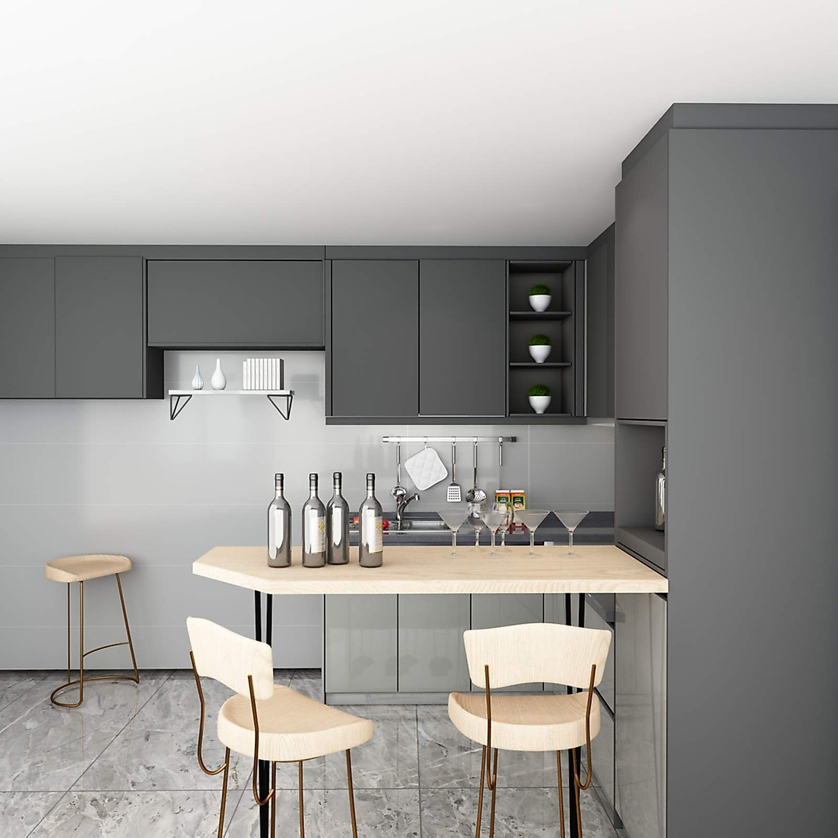 VEELIKE 15.7''x354'' Thick Grey Wallpaper Peel and Stick for Bedroom Bathroom Kitchen Self Adhesive Grey Contact Paper for Cabinets Walls Countertops Waterproof Removable Wallpaper for Living Room