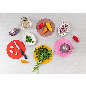 NAT & Jules Honeycomb Pattern 7 inch Silicone Round Kitchen Hot Pad Trivets Set of 4, Pink