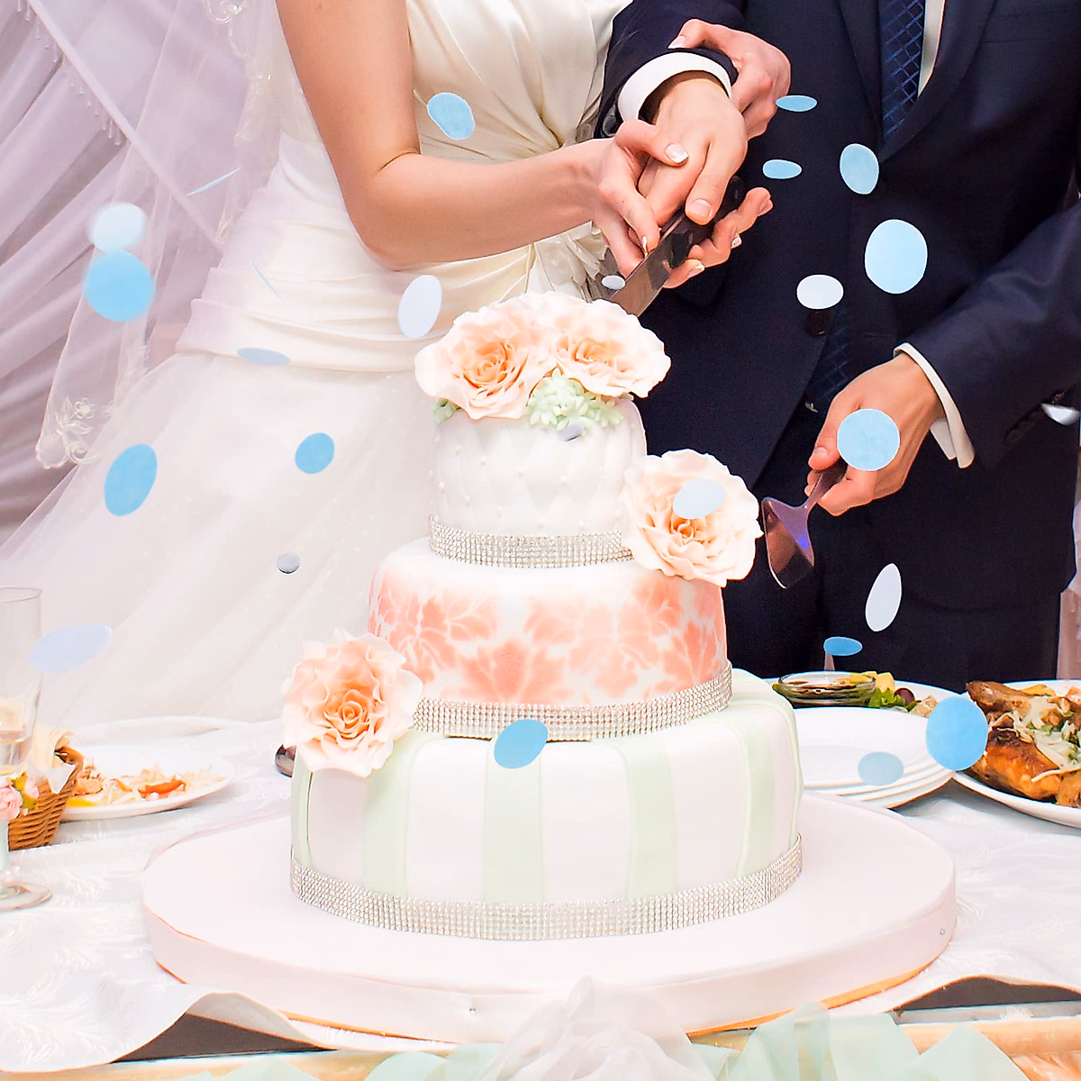 QOOLBUY Round Paper Table Confetti Dots,Paper Confetti Circles,Party Glitter Confetti for Wedding Bridal Birthday Party Decoration 1 Inch (1.76 OZ) (Dream Blue)