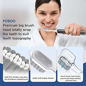 FOSOO Sonic Electric Toothbrush for Adults, 48000 VPM High Power Rechargeable Toothbrush with 4 Premium Dupont Brush Heads, 3 Hours Fast Charge for 180 Days, Zinc Alloy Handle, 2 Min Timer(Black)