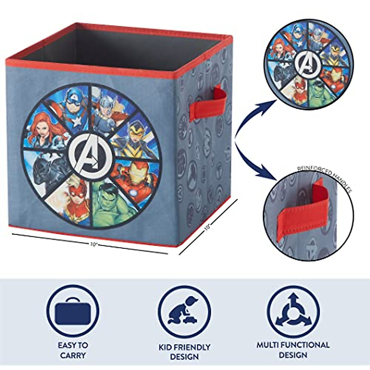 Idea Nuova Marvel Avengers Set of Two Spacious Collpasible Storage Cubes, 10"x10", Avengers / Grey