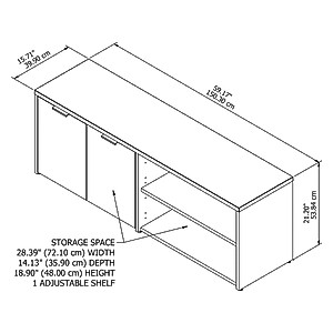 Bush Furniture Low Wide Cabinet with Doors and Shelves | Jamestown Collection Storage Chest with Satin Nickel Handles, 60W, Storm Gray/White