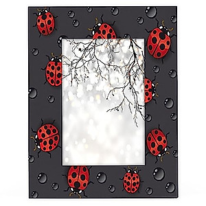 POFATO 3D Seven Star Ladybug 4x6 Picture Frame Wood Photo Frame for Tabletop Display Wall Mount Picture Frame Display 4x 6 Inch Photo Wall Decor Home Gift Frames