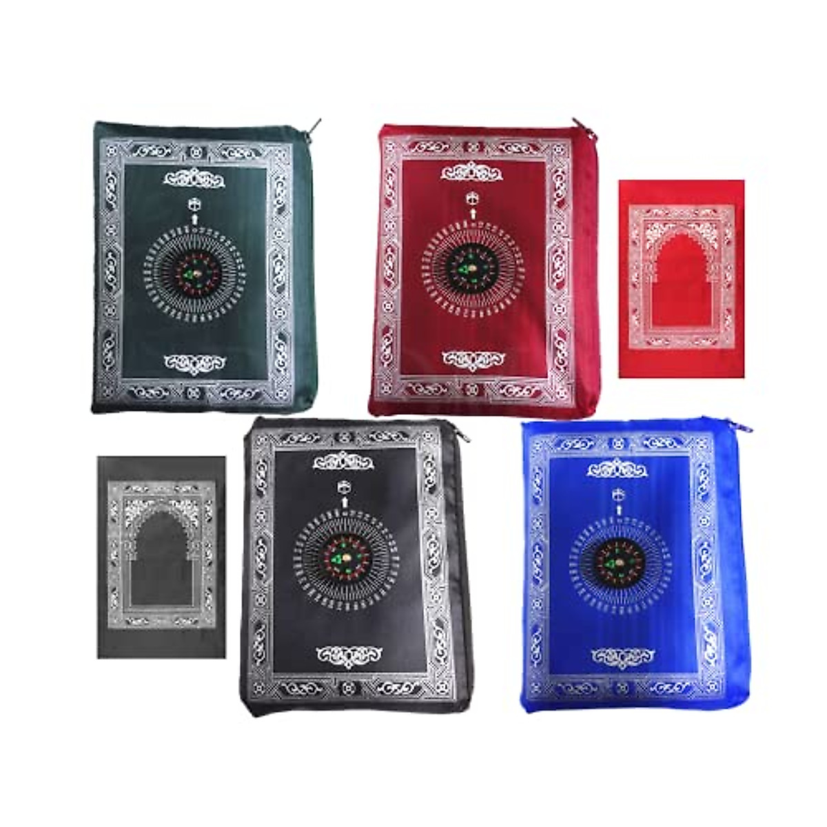 Kellegour 4 Pieces Muslim Travel Prayer Mat with Compass,Muslim Prayer Carpet,with Pocket Sized Carry Bag, Portable Muslim Prayer Mat,Islamic Prayer Rug,Islamic Prayer Pad