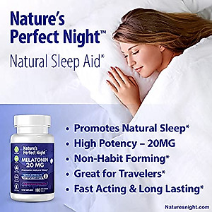 Nature's Perfect Night | Melatonin 20mg | 180 Quick Dissolve Tablets | Natural Mixed Berry Flavor |High Potency | Sugar Free | Vegan | Gluten Free | Value Size