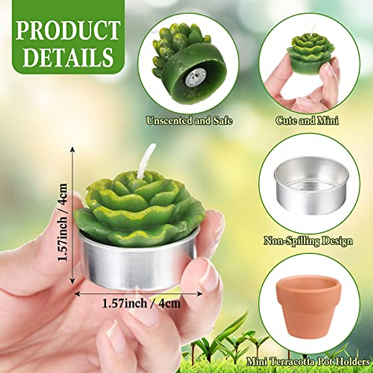 36 Pcs Succulent Candles Decorative Cactus Tealight Candle Tea Lights Handmade Baby Shower Candle Decorations Plant Candle with Mini Terracotta Clay Candle Holders for Wedding Home Party Decor