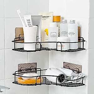 Corner Shower Caddy Bathroom Storage Organizers,2 Packs Shower Caddies Shower Shelves Wall Hanging Organizer Shampoo Holder with 4 HooksRust Proof Stainless Steel Storage Racks (Black)