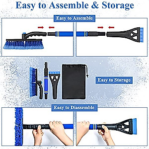Finphoon Ice Scrapers for Car Windshield with Snow Brush, Extendable Car Ice Scraper with Ergonomic Foam Grip Handle, Retractable Snow Shovel for Car Windshield Window(Blue)